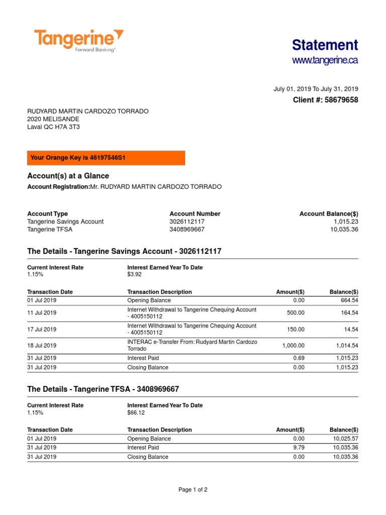 Tangerine-eStatement Jul19 PDF | PDF | Debits And Credits | Transaction ...