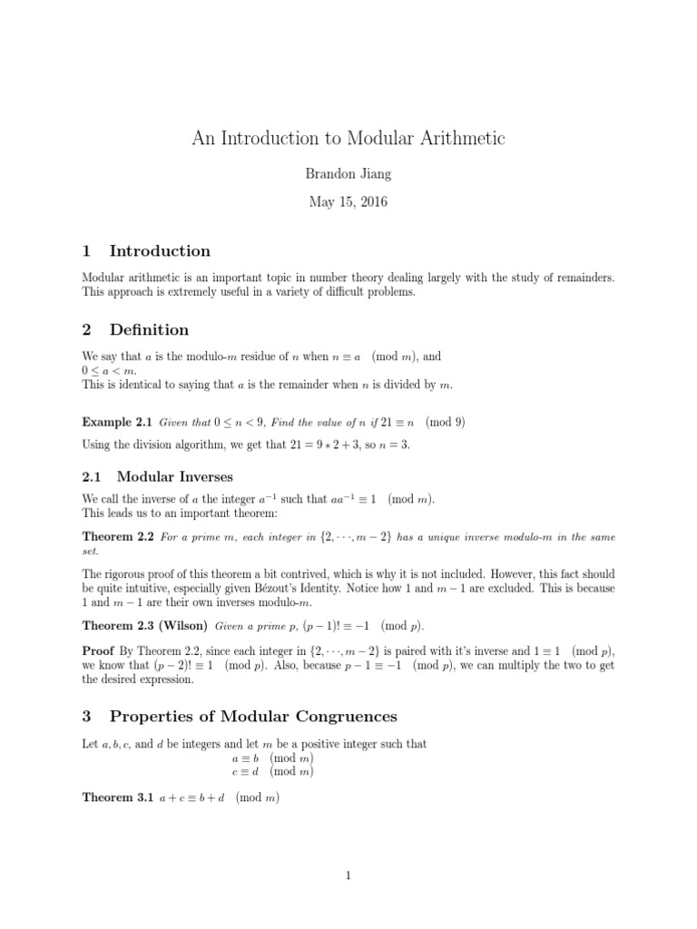 An Introduction To Modular Arithmetic | Download Free PDF | Prime ...