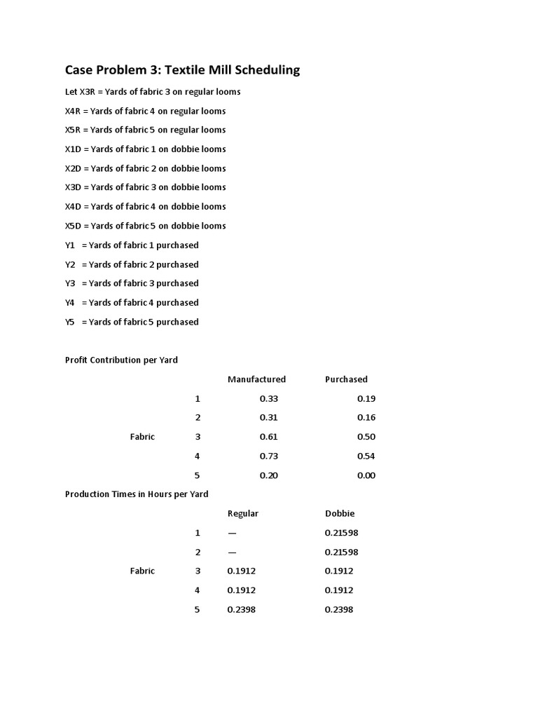 Textile Mill Scheduling | PDF