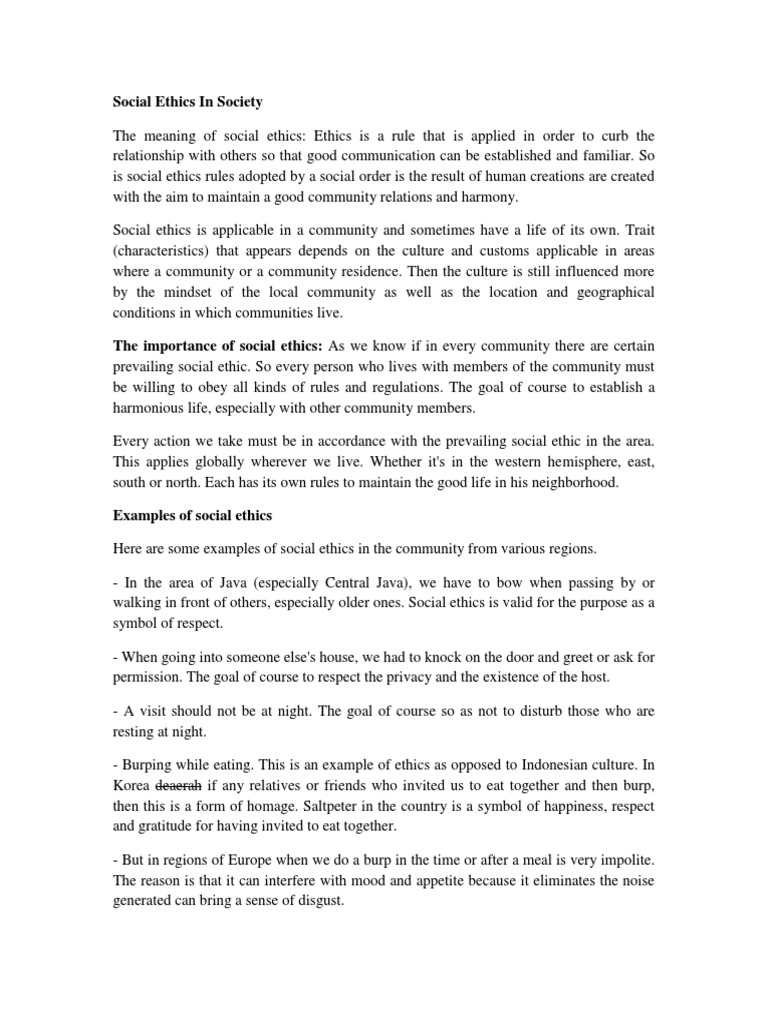 Social Ethics in Society | Download Free PDF | Community | Society