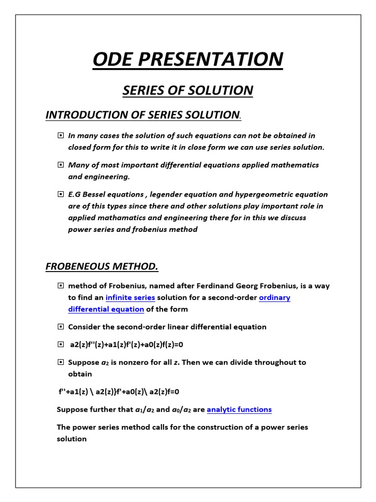 Applications of Series Solition | PDF | Ordinary Differential Equation ...