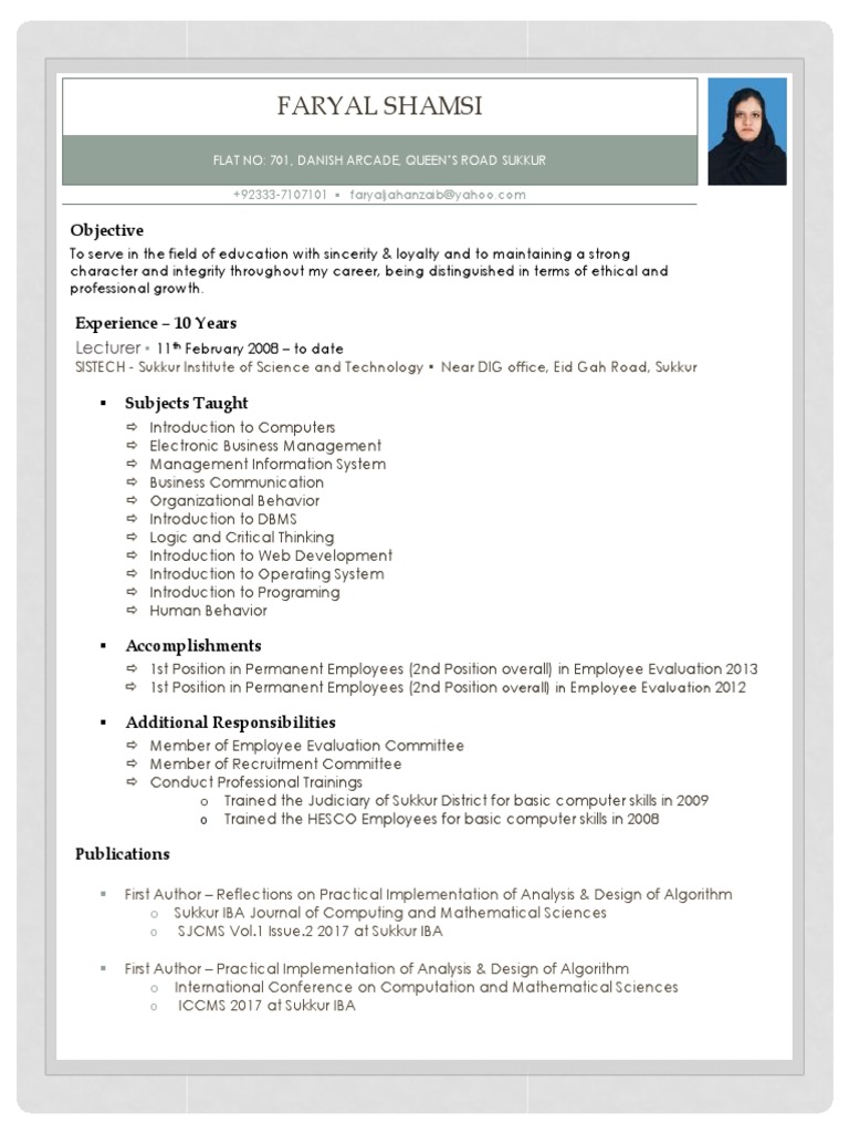 CV Faryal Jahanzaib PDF | PDF | Computer Science | Computing