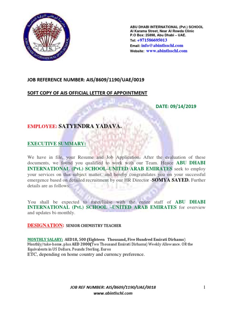 Ais Offer Letter Uae | PDF | United Arab Emirates | Employment