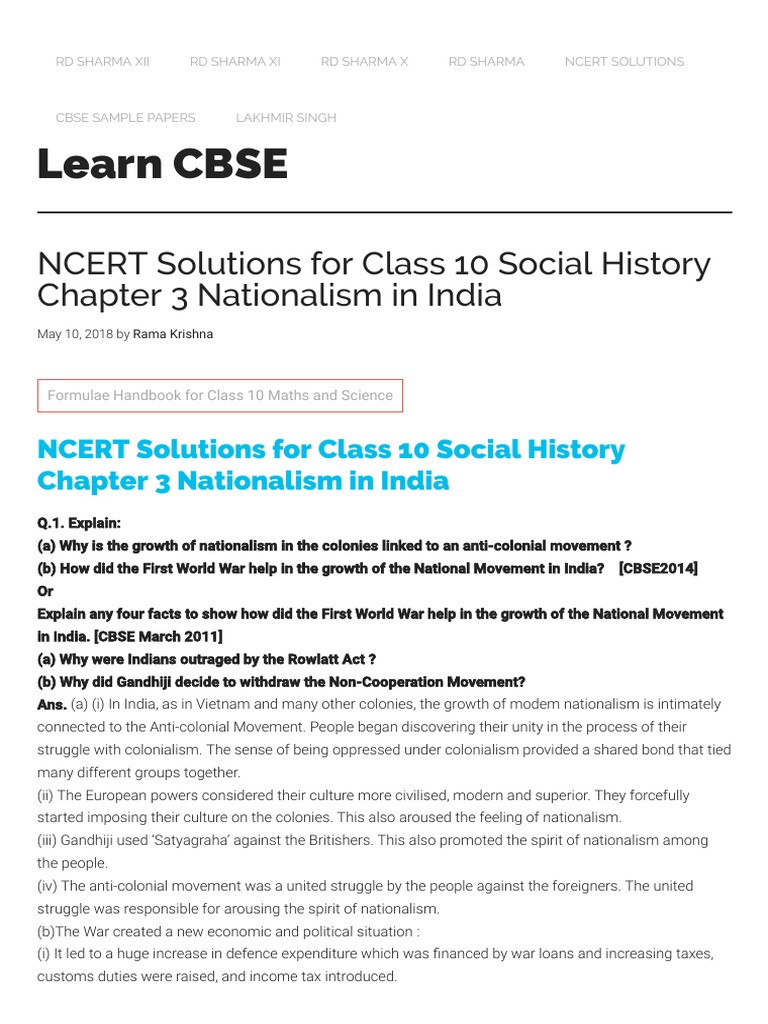 NCERT Solutions For Class 10 Social History Chapter 3 Nationalism in ...