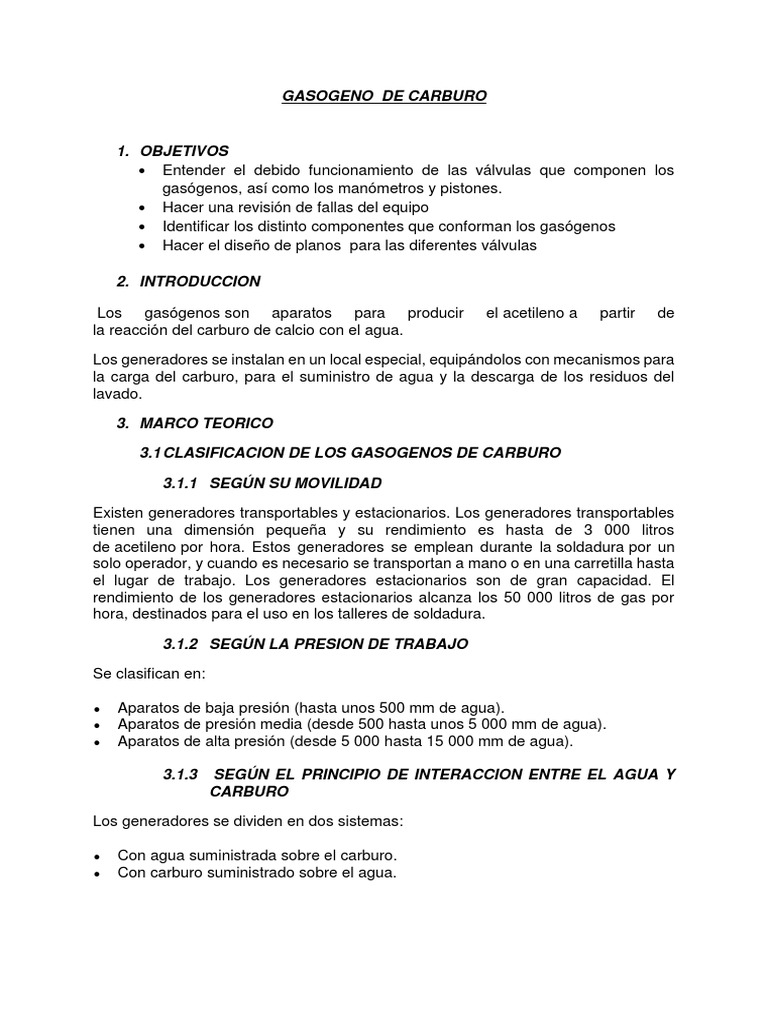 Gasogeno de Carburo | PDF | Química | Ingeniería mecánica