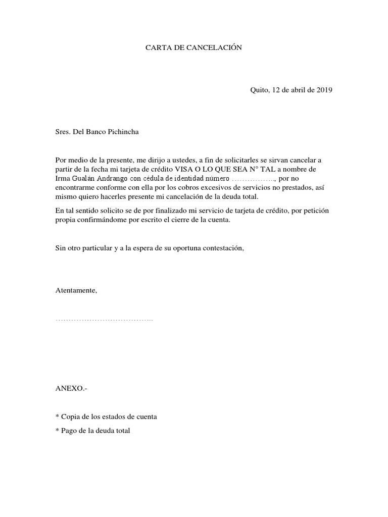 Carta de Cancelacion | PDF