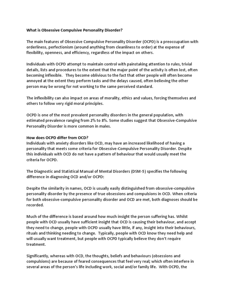 Obsessive Compulsive Personality Disorder (OCPD) | PDF | Obsessive ...