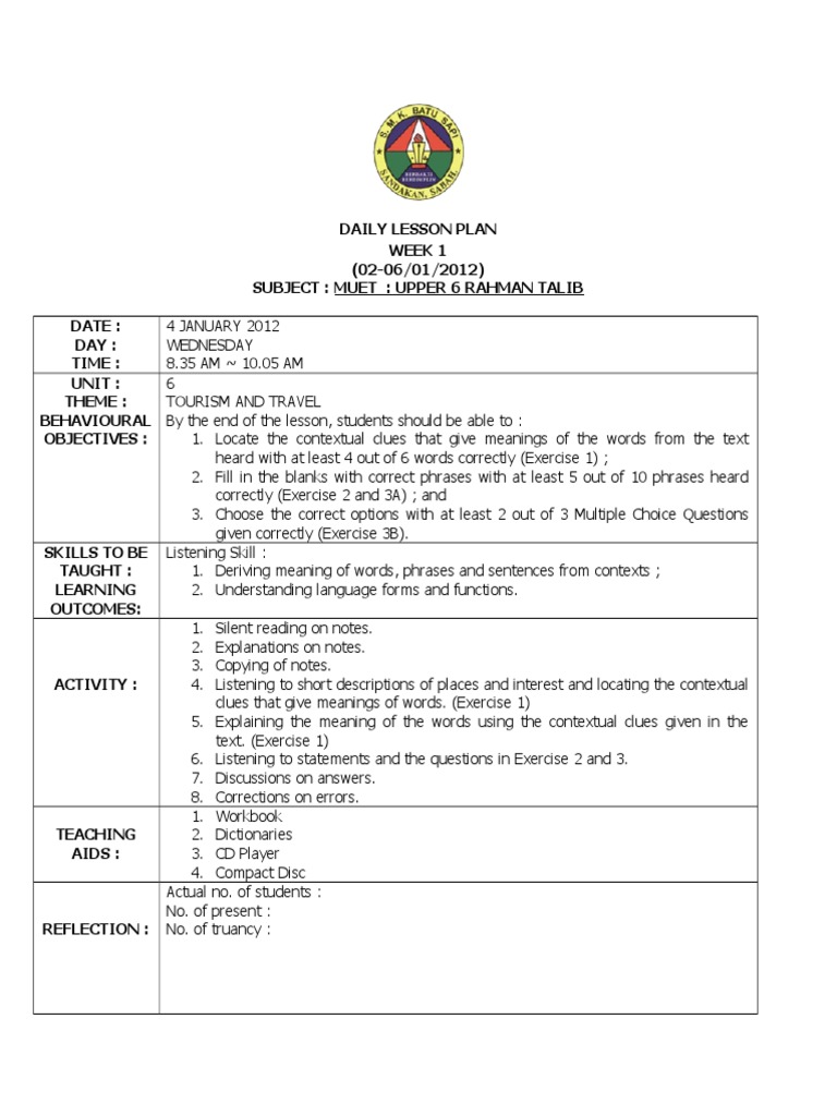 Muet Lesson Plan | PDF | Lesson Plan | Semiotics