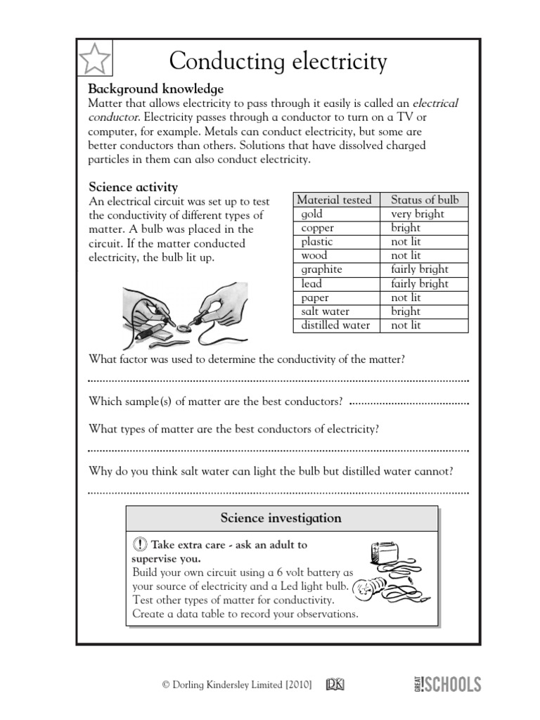 Conductors and Insulators Activity | PDF | Electrical Conductor ...