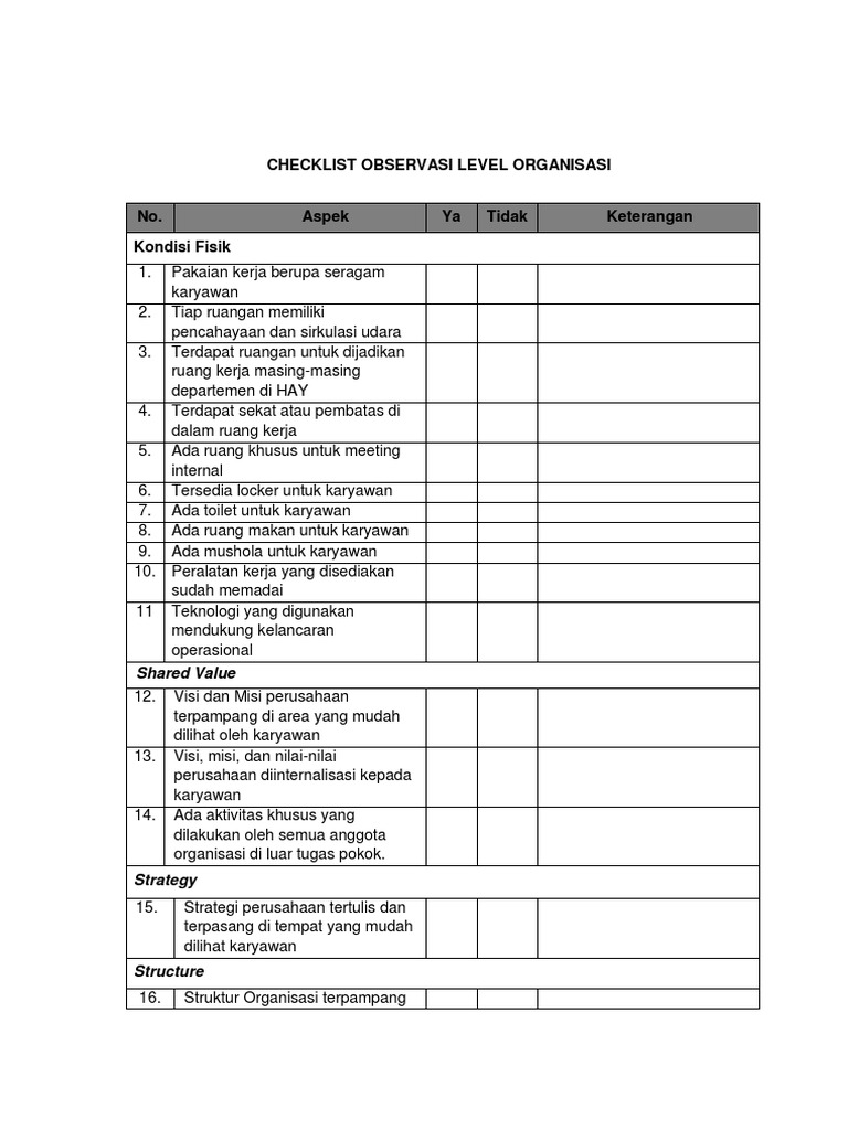Contoh Checklist Observasi 7S | PDF