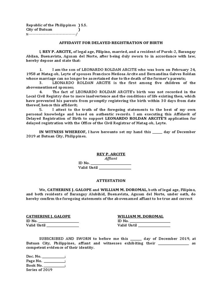 Affidavit of Delayed Registration | Download Free PDF | Affidavit | Document