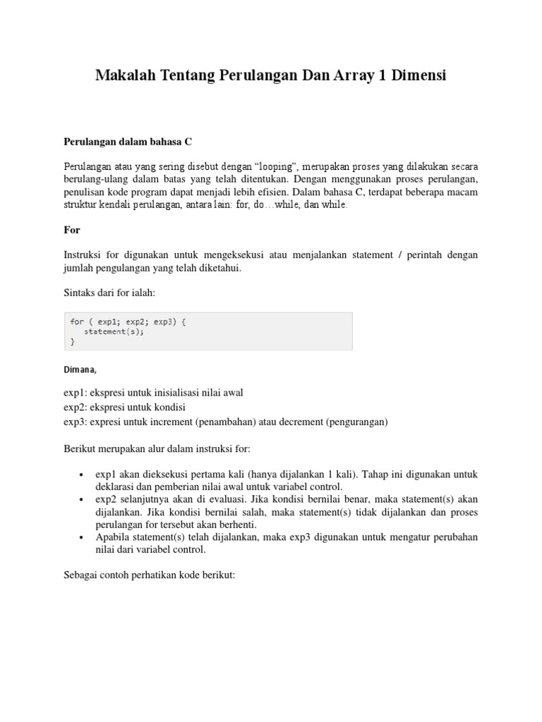 Makalah Tentang Perulangan Dan Array 1 Dimensi | PDF