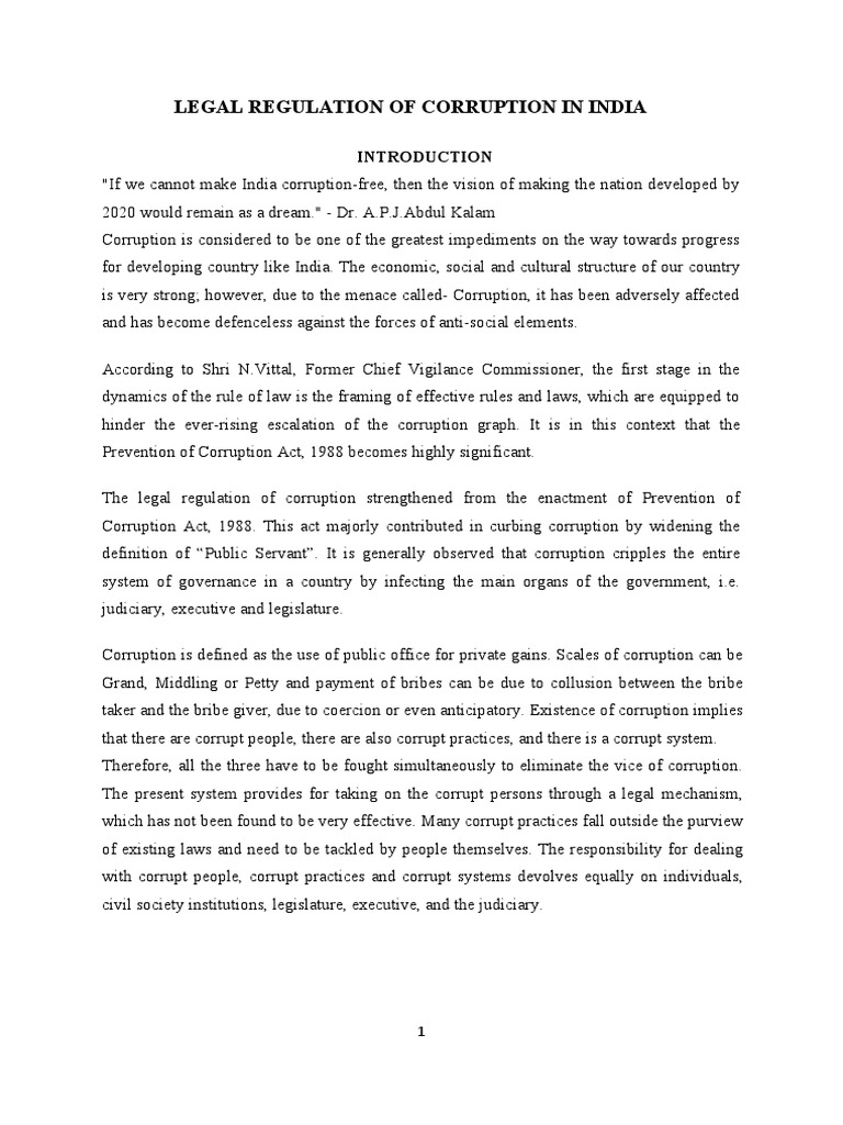 Legal Regulation of Corruption in India | PDF | Corruption | Sentence (Law)