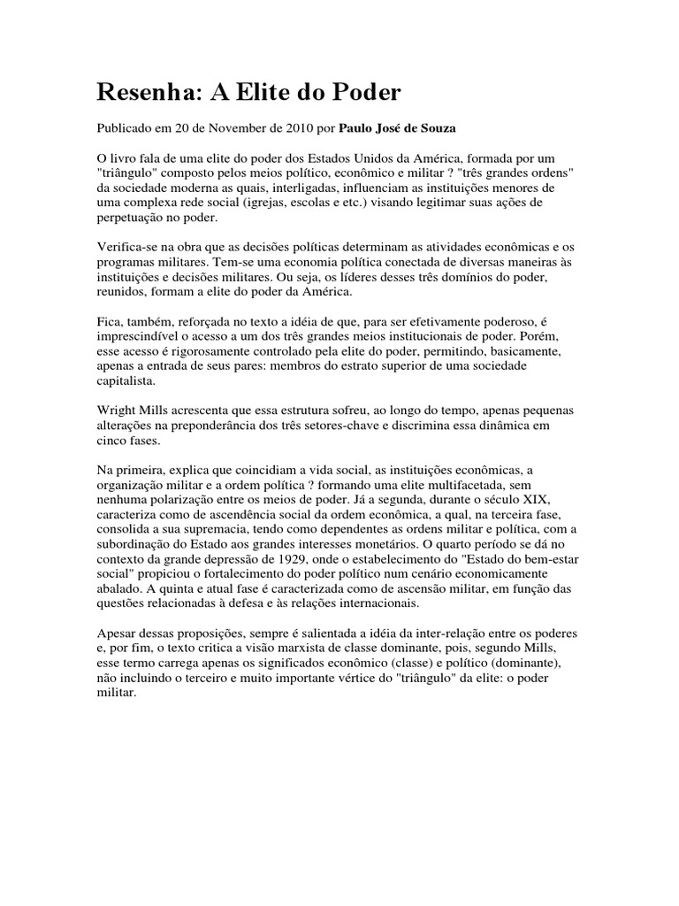 Resenha - A Elite Do Poder - Wright Mills | PDF