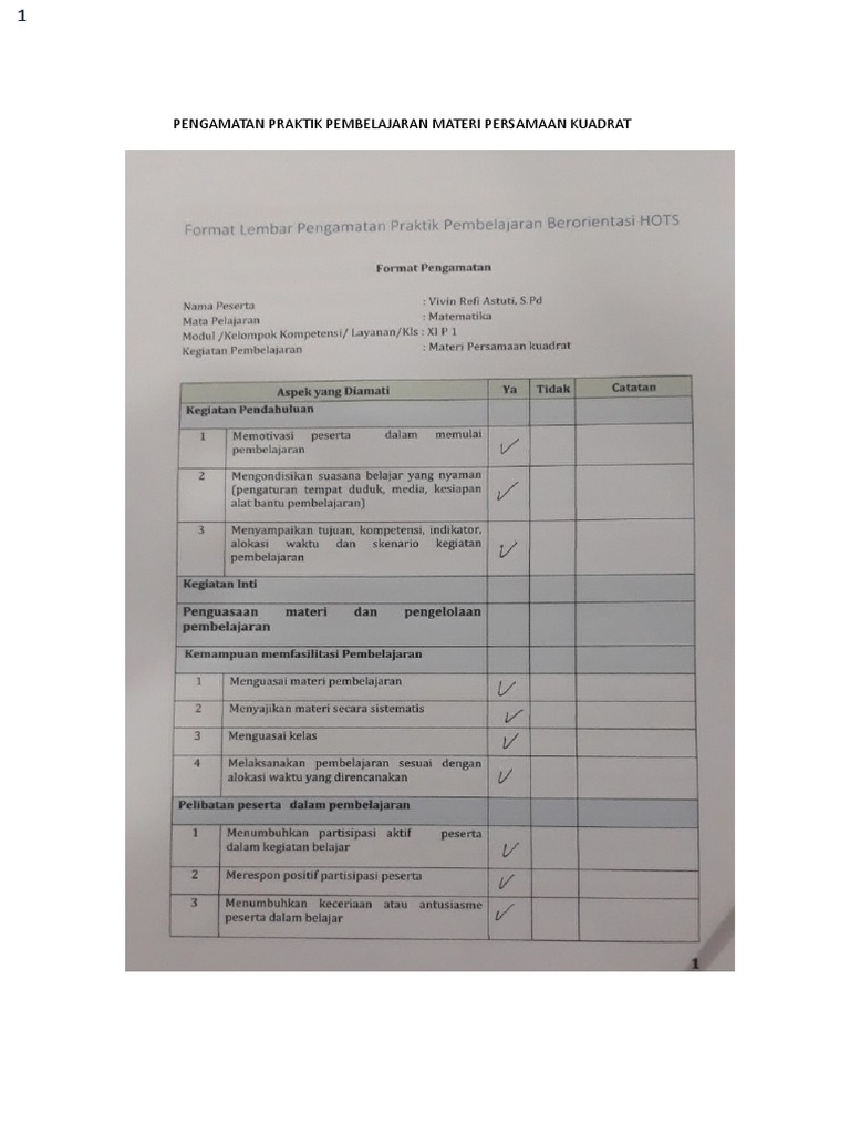 Contoh Lembar Pengamatan | PDF