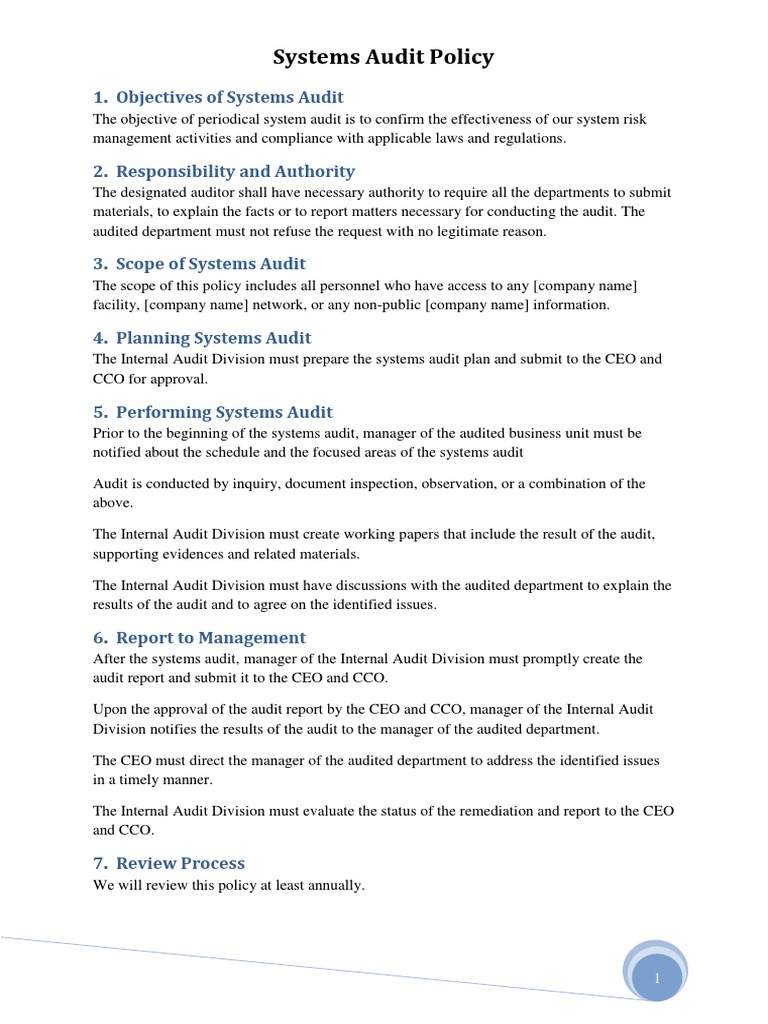 Systems Audit Policy Template | Download Free PDF | Internal Audit ...