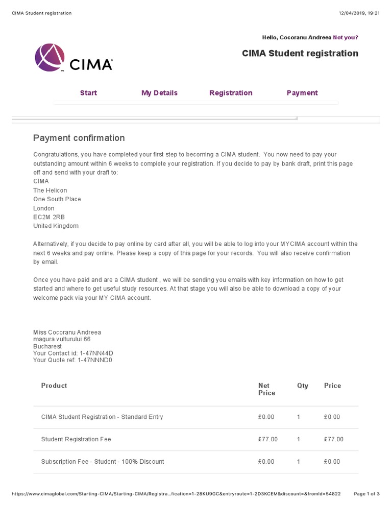 CIMA Student Registration | PDF | Business | Service Industries