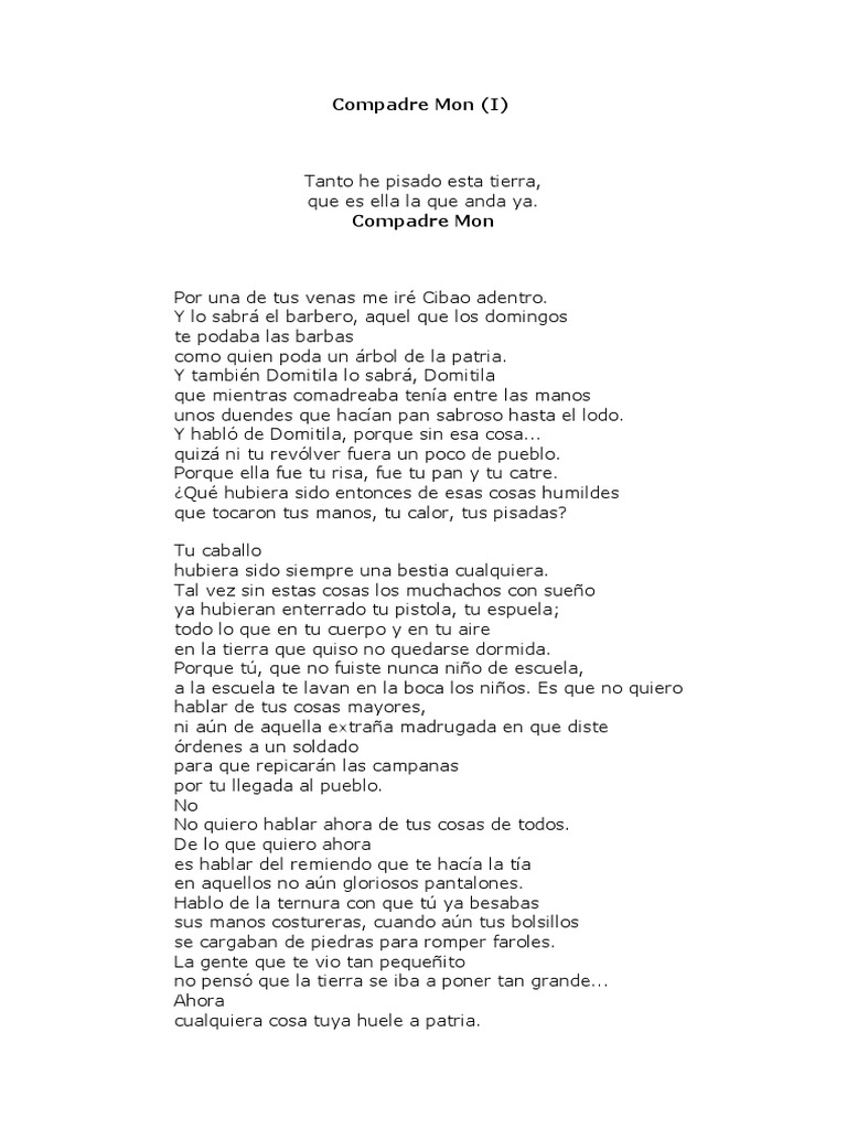 Compadre Mon: Poema de Manuel del Cabral | PDF | Caballos | Naturaleza