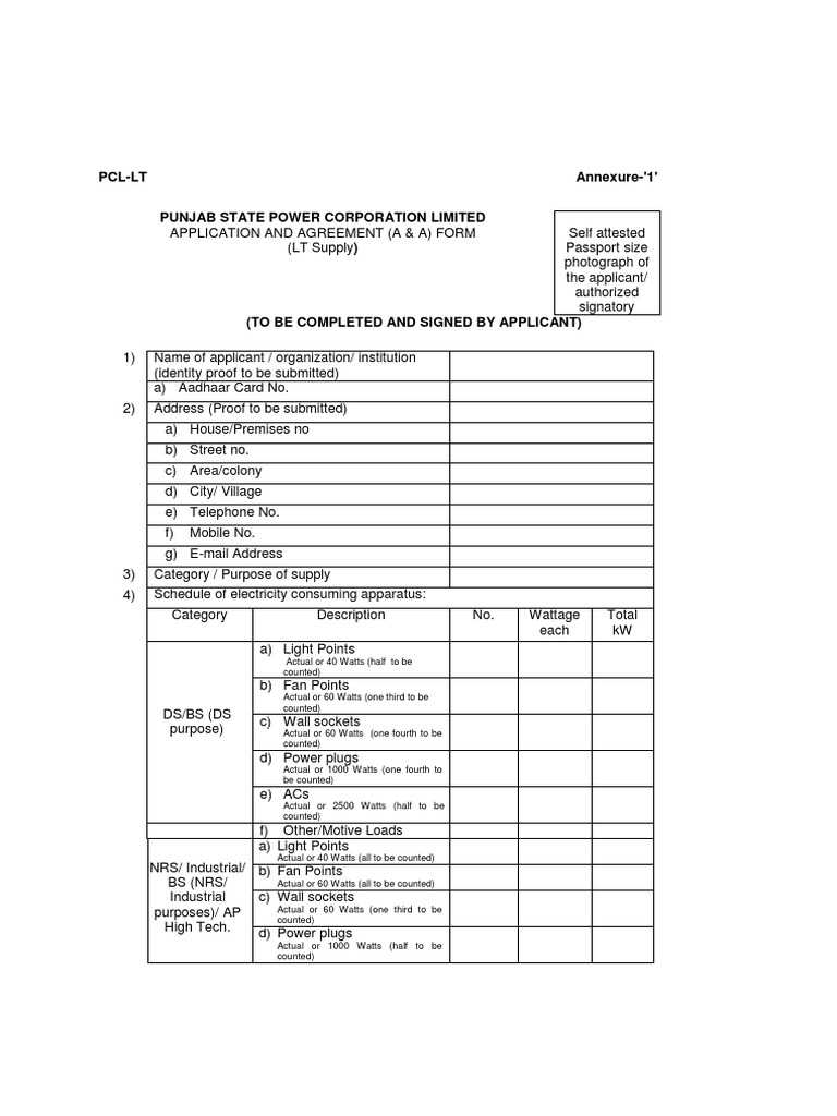 PCL LT 1 Application and Agreement - A A - Form | PDF | Ac Power Plugs ...
