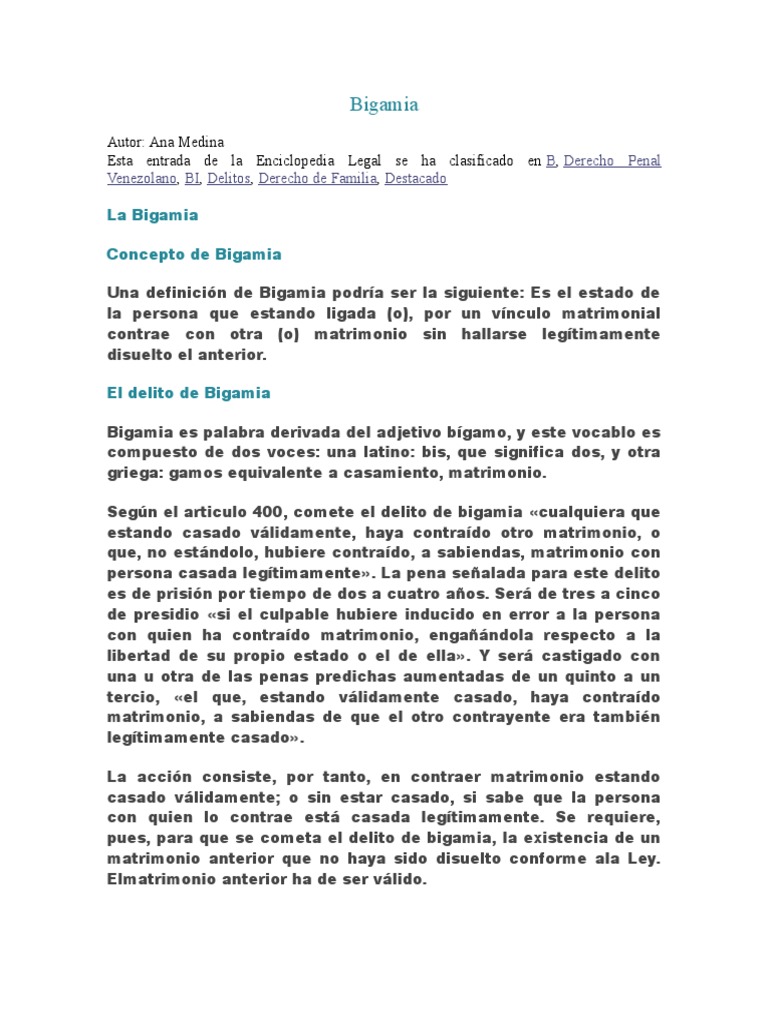 Bigamia | PDF | Matrimonio | Derecho penal