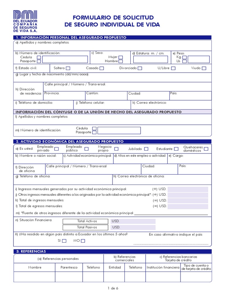 Formulario de Solicitud de Seguro de Vida | PDF | Póliza de seguros ...