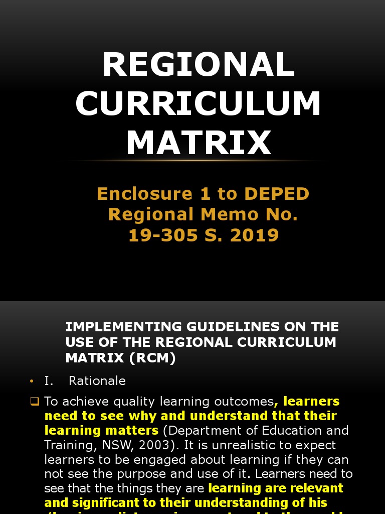 Regional Curriculum Matrix | PDF | Curriculum | Applied Psychology