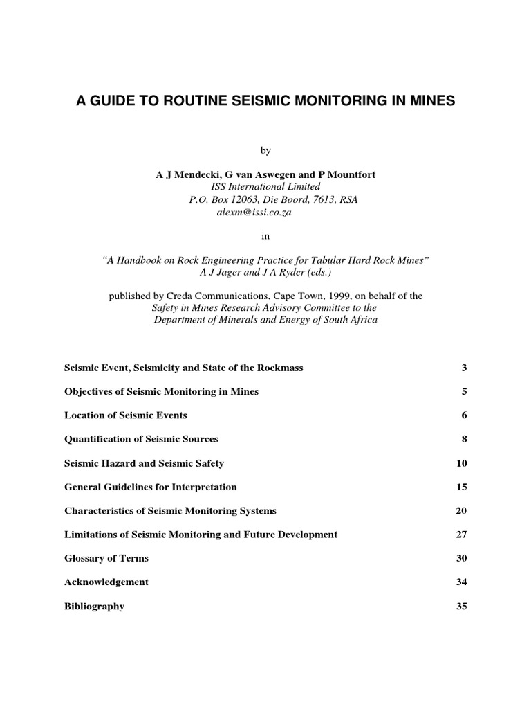 Mendecki 1999 - A Guide To Routine Seismic Monitoring in Mines | PDF ...