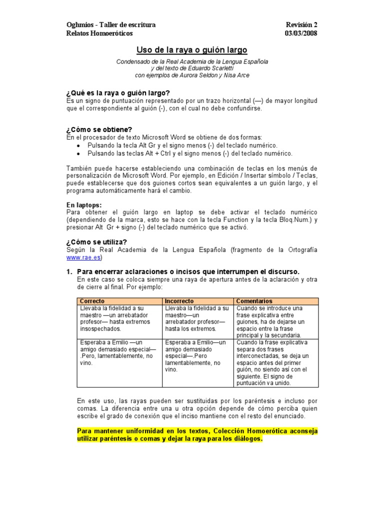 Uso de La Raya o Guión Largo | PDF | Ortografía | Los símbolos