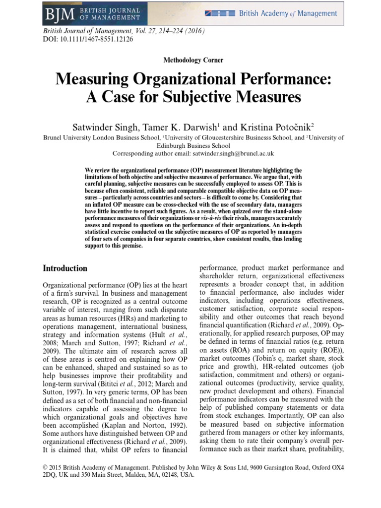 7 Measuring Organizational Performance | PDF | Human Resources | Self ...