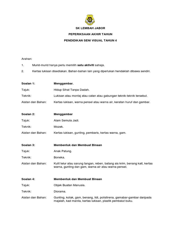 SOALAN PSV Tahun 4 Akhir Tahun | PDF