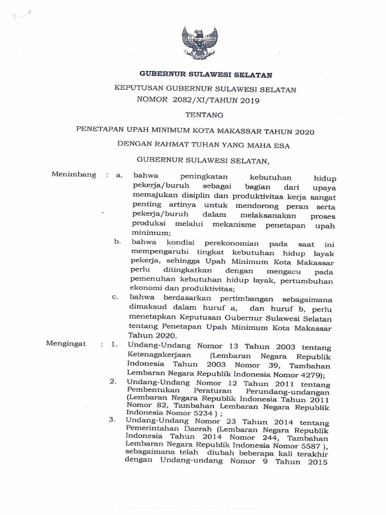 SK Gubernur UMK Makassar 2020 PDF | PDF