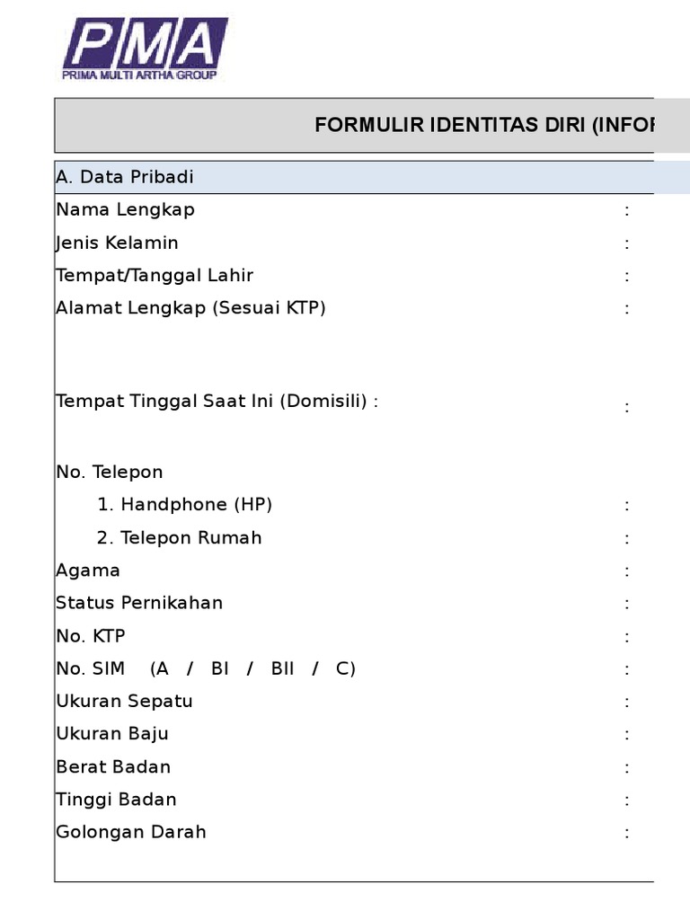 Formulir Data Identitas Diri Lengkap | PDF