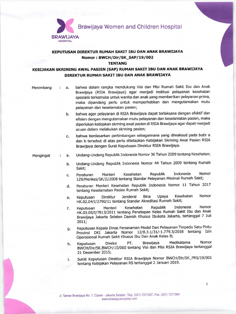 SK Skrining Awal Pasien (SAP) | PDF