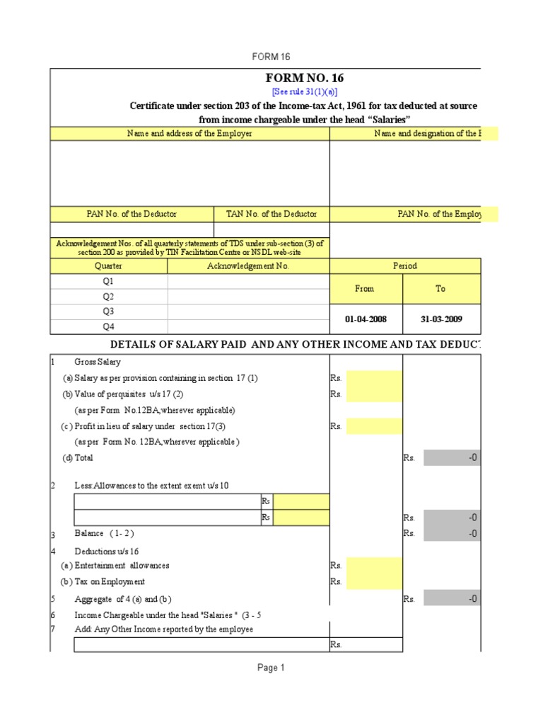 Form 16 Excel Format | PDF | Employee Benefits | Payments