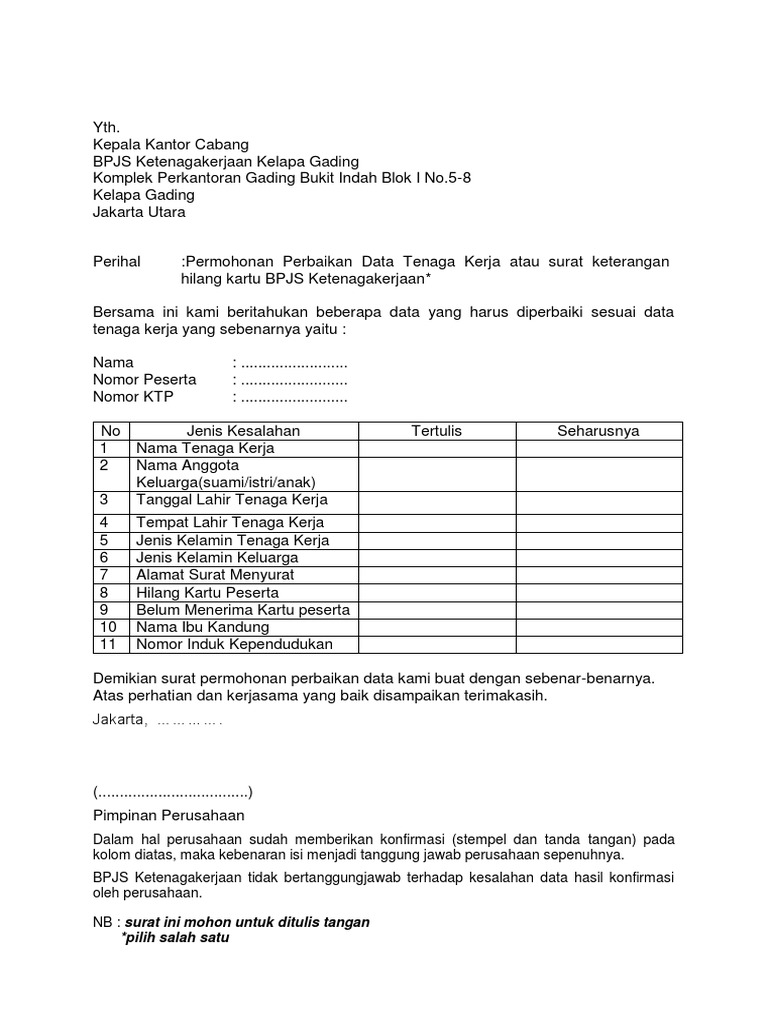 Contoh Surat Koreksi Data | PDF