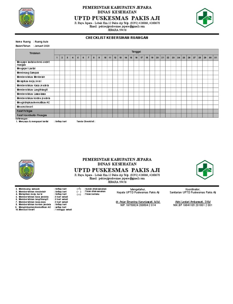 Checklist Kebersihan Ruangan Aula | PDF