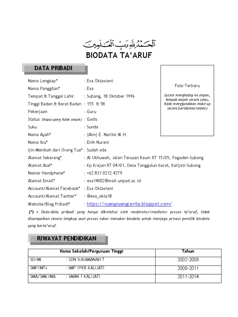 BIODATA Taaruf | PDF