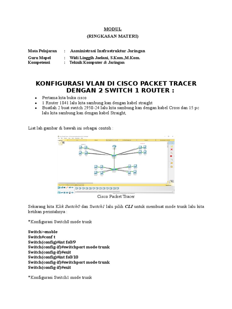 Konfigurasi Vlan Di Cisco Packet Tracer Dengan 2 Switch 1 Router | PDF ...