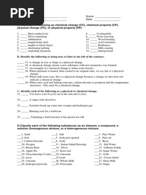 Chemical Vs Physical Change Worksheet Pdf CHEM111 Physical And