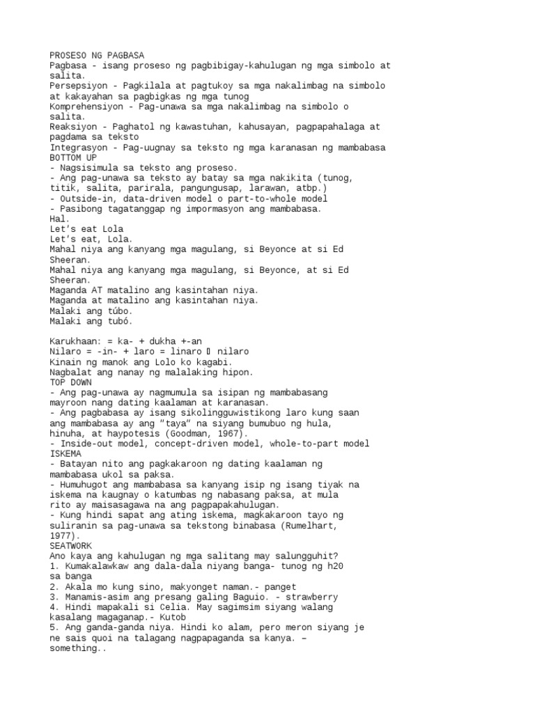 Proseso NG Pagbasa | PDF