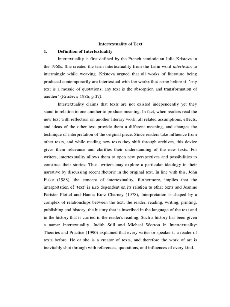 Intertextuality of Text | PDF | Intertextuality
