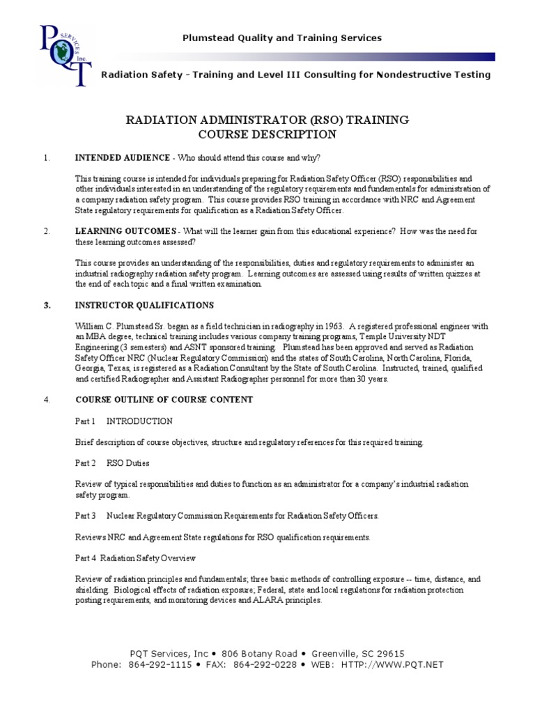 Radiation Safety Officer (RSO) | PDF | Radiation Protection | Nuclear ...