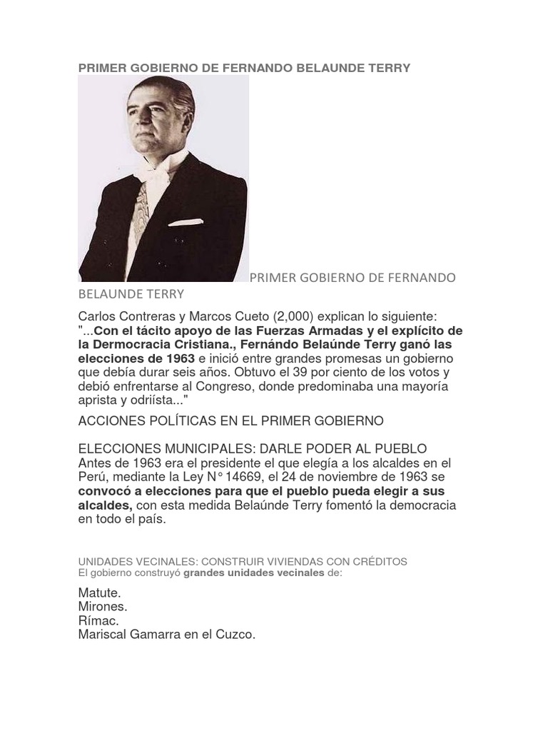 Primer Gobierno de Fernando Belaunde Terry | PDF | Perú | Gobierno