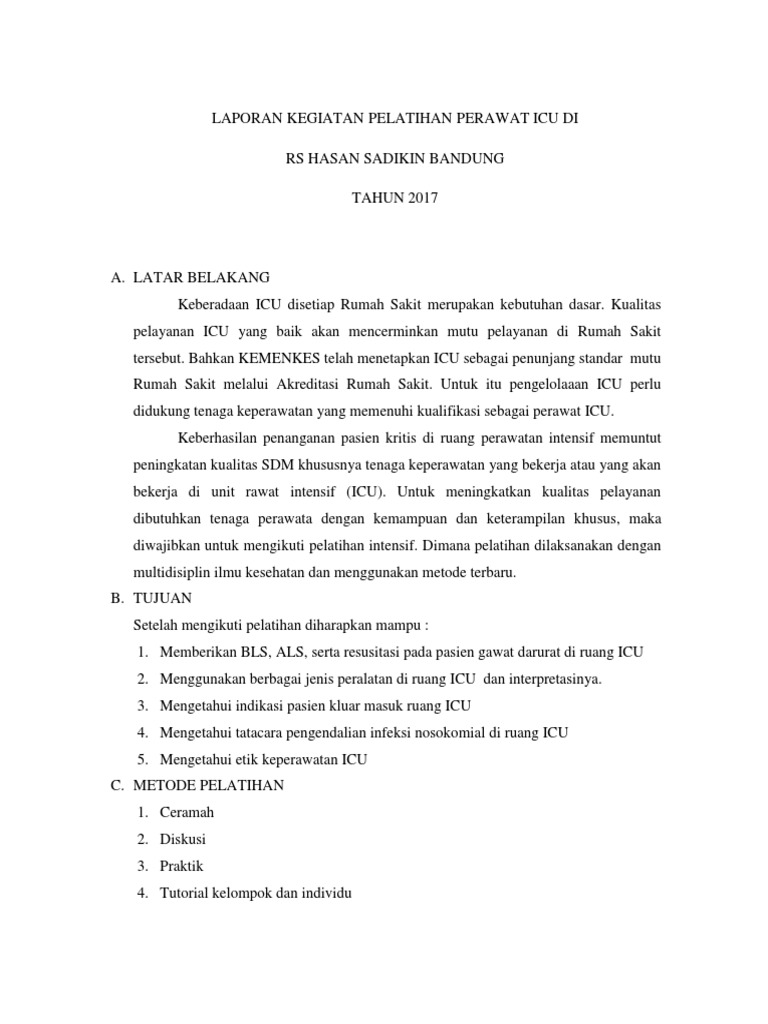Laporan Pelatihan Perawat ICU 2017 | PDF
