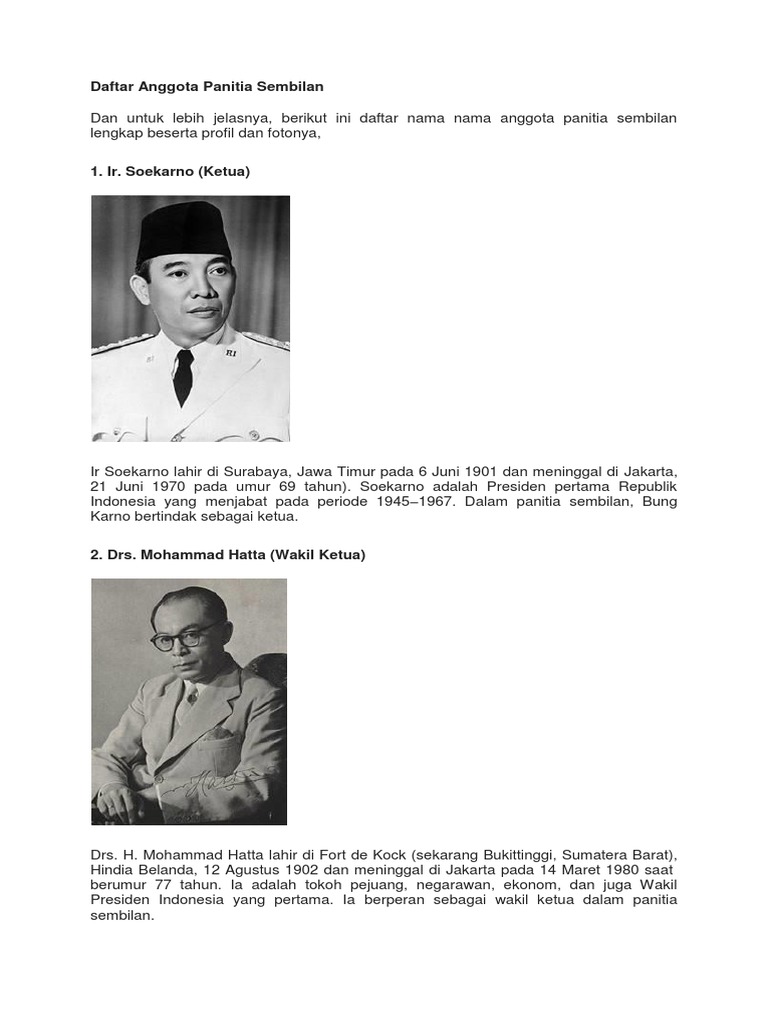 Daftar Anggota Panitia Sembilan | PDF