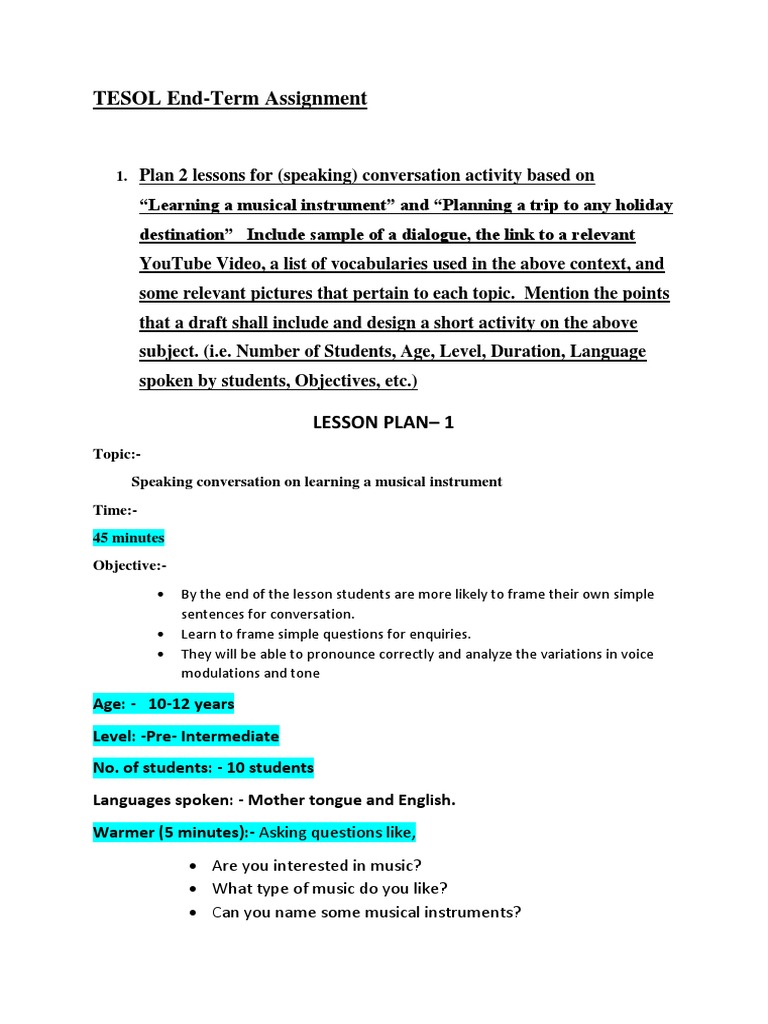 TESOL Lesson Plans for Speaking Skills | PDF | Food And Drink ...