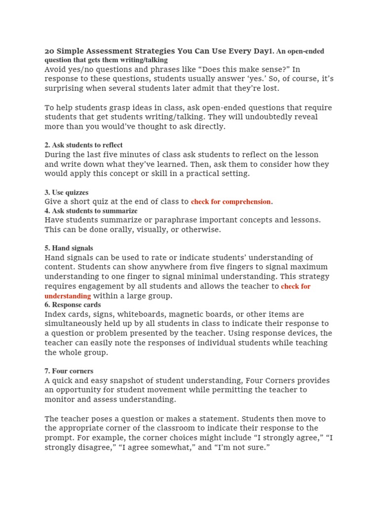 20 Simple Assessment Strategies You Can Use Every Day1 | PDF ...
