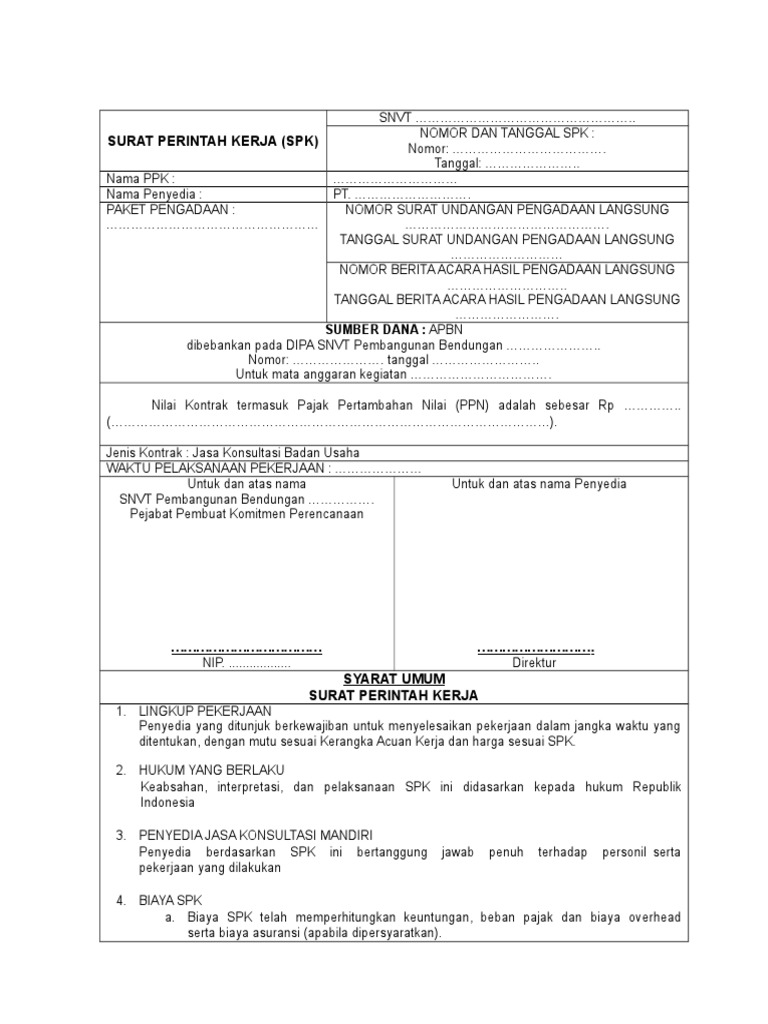 Surat Perintah Kerja (SPK) Aknop | PDF