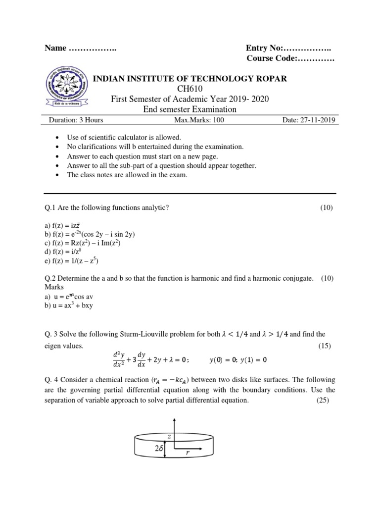 Question Paper Ch610 PDF | PDF | Stability Theory | Equations