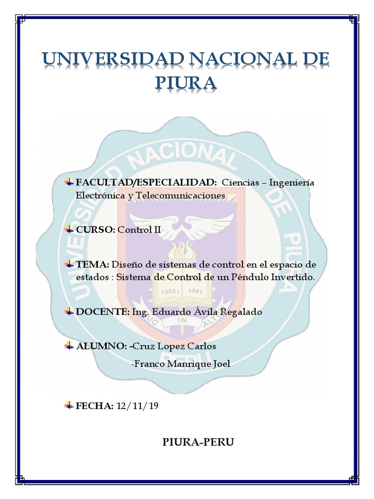 Pendulo Invertido - Control II | PDF | Sistema de control | Péndulo